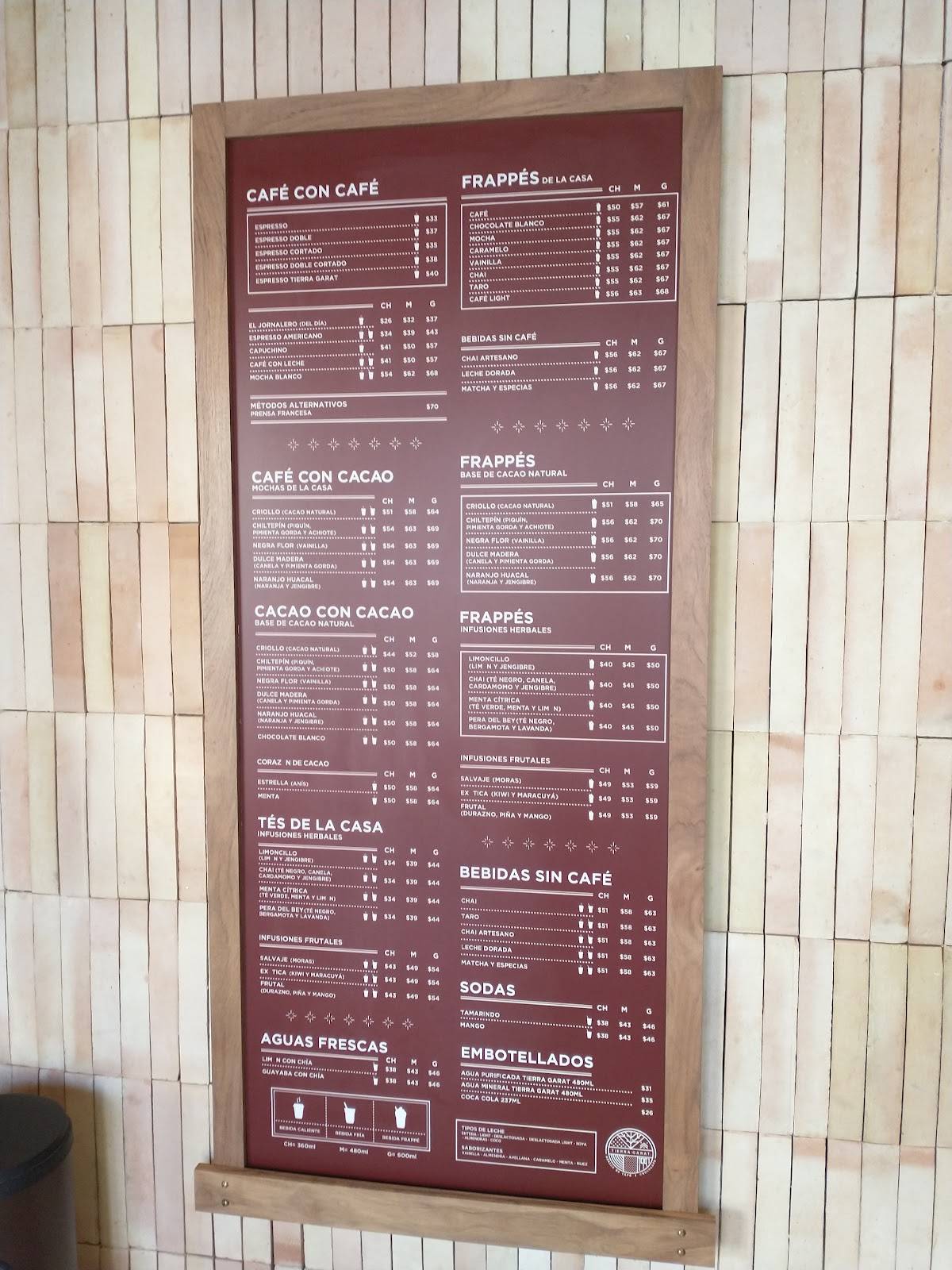 Menu at Tierra Garat Dakota cafe, Ciudad López Mateos
