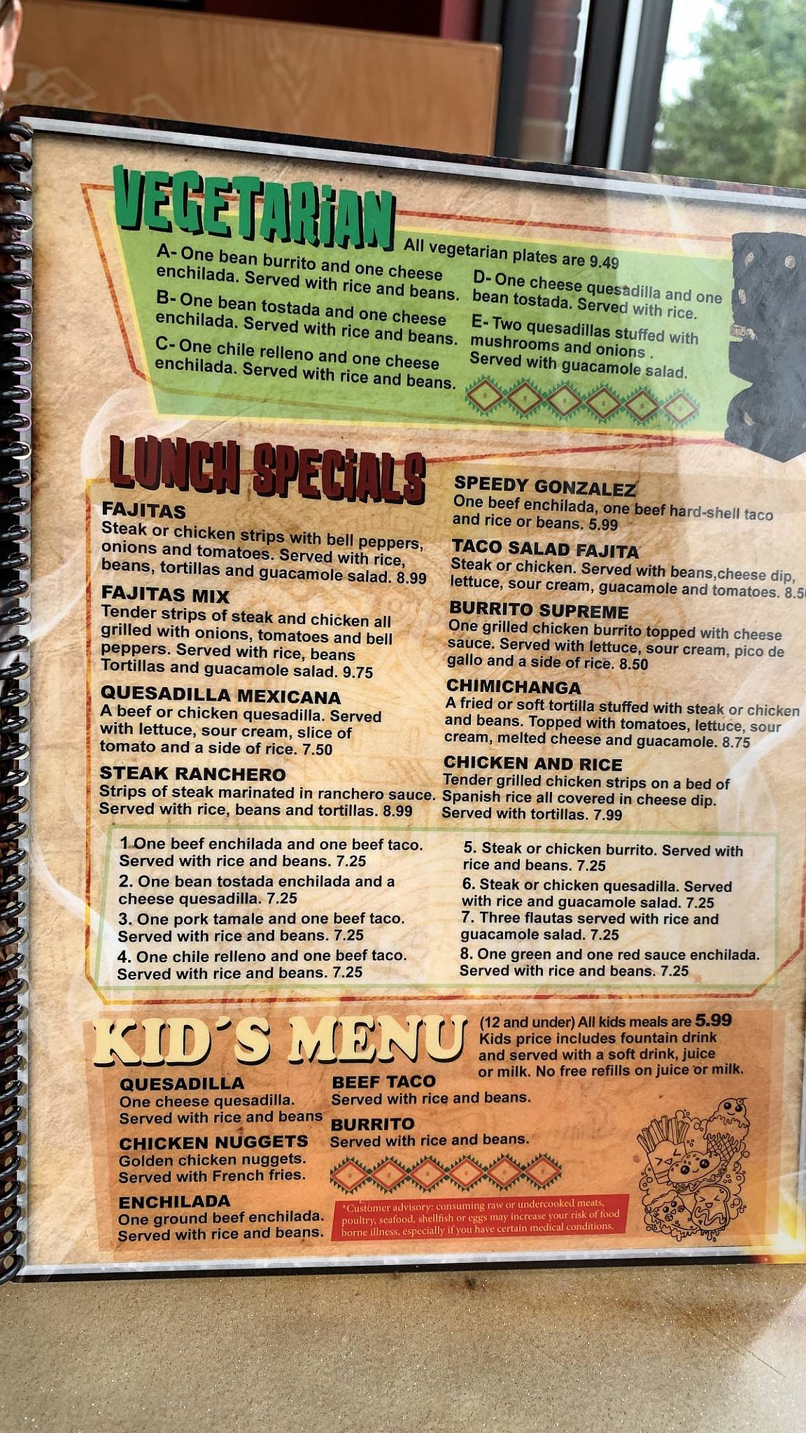 Menu at Casa Tequila Tiffin restaurant, Tiffin