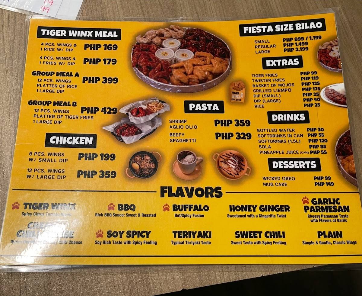 Menu at Tiger Winx restaurant, Quezon City
