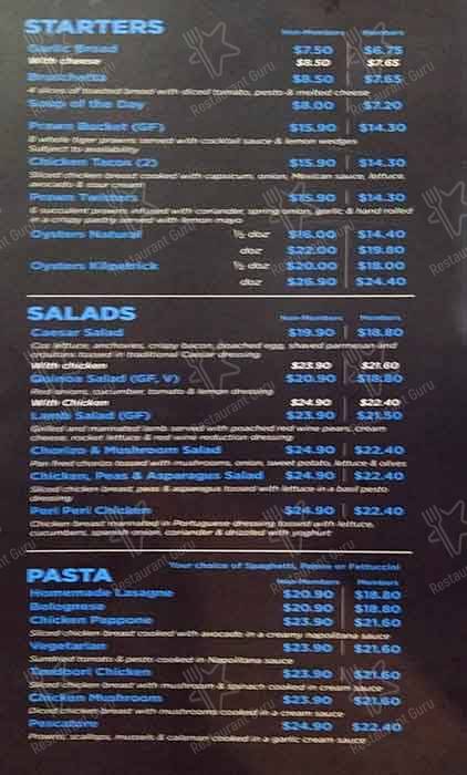 Menu at The Tigers Clubhouse, Hoppers Crossing