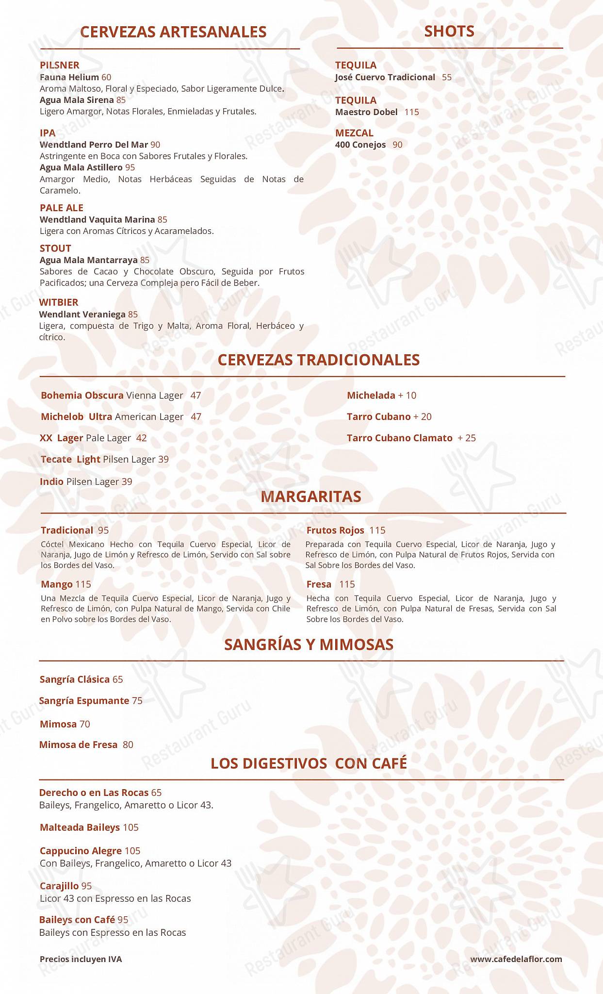 Menu at Café de la Flor Pastelería Las Palmas, Tijuana, Av. las Palmas ...