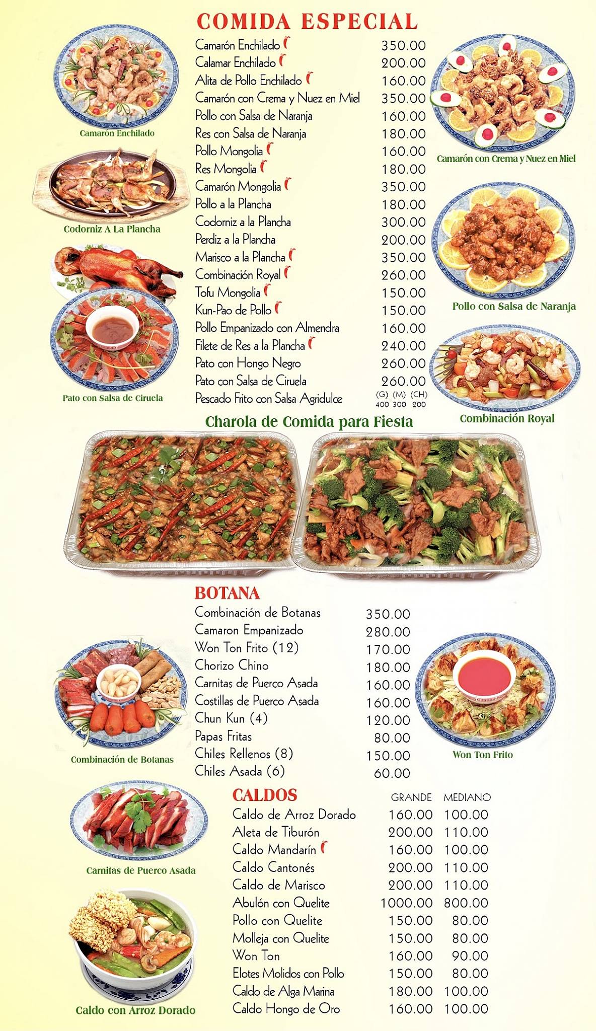 Menu at Restaurant Palacio Royal, Tijuana, Blvd. Agua Caliente 9650