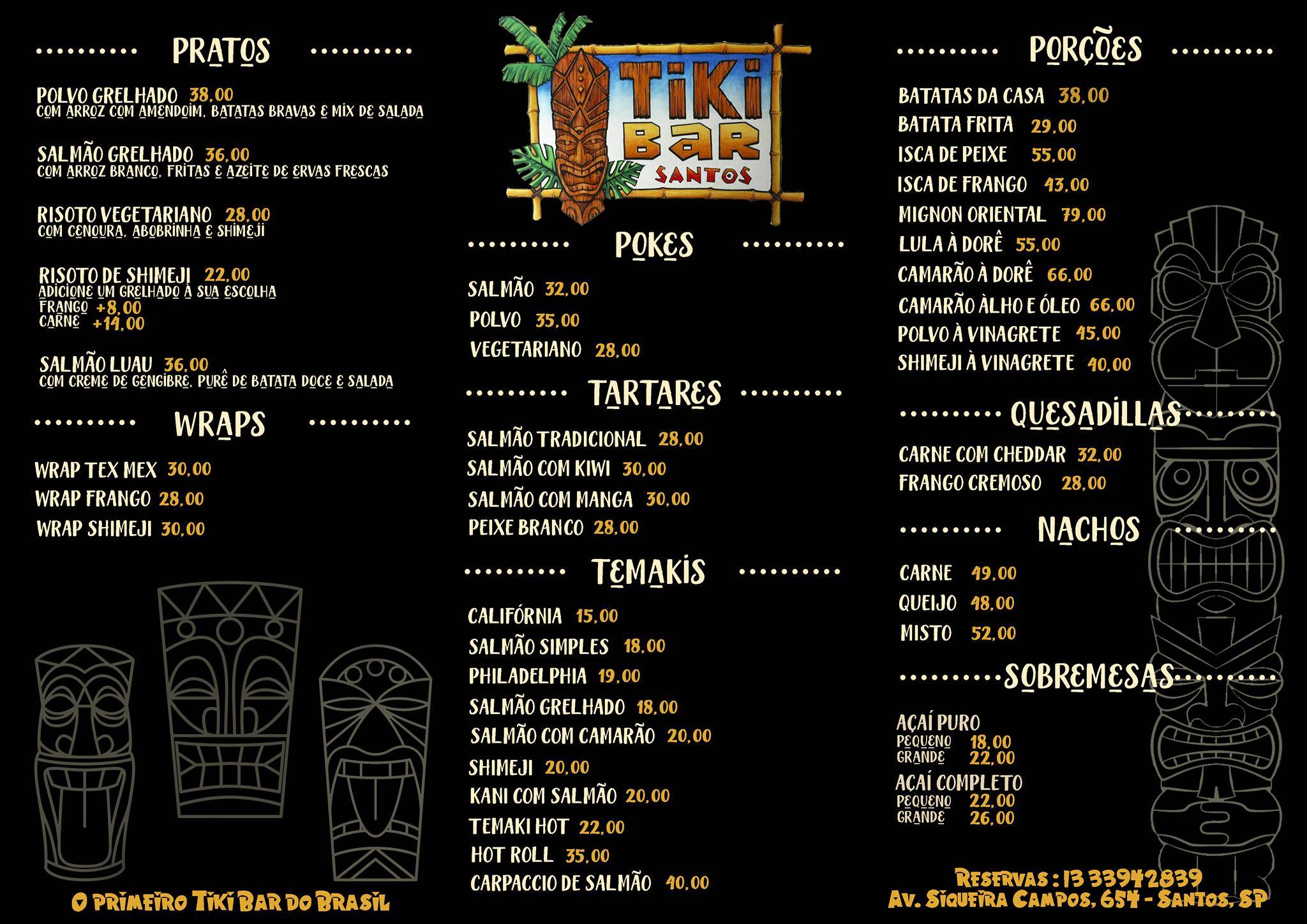 Menu em Tiki Bar, Santos