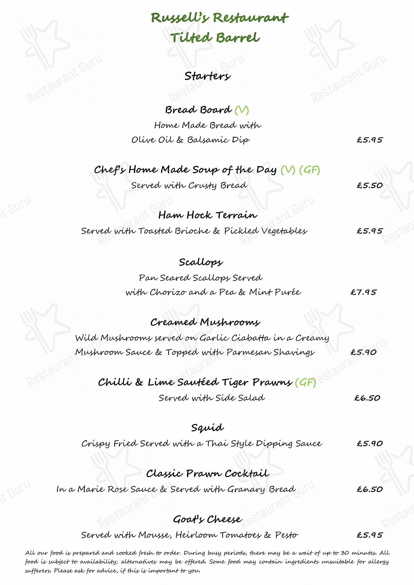 Menu at The Tilted Barrel, Grimsby, 2 Kirk Gate