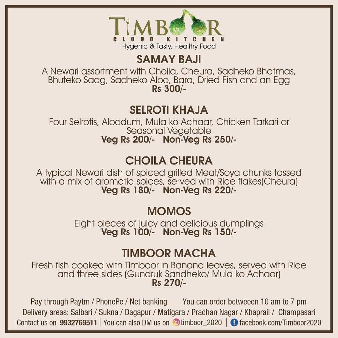 Menu at Timboor, Siliguri