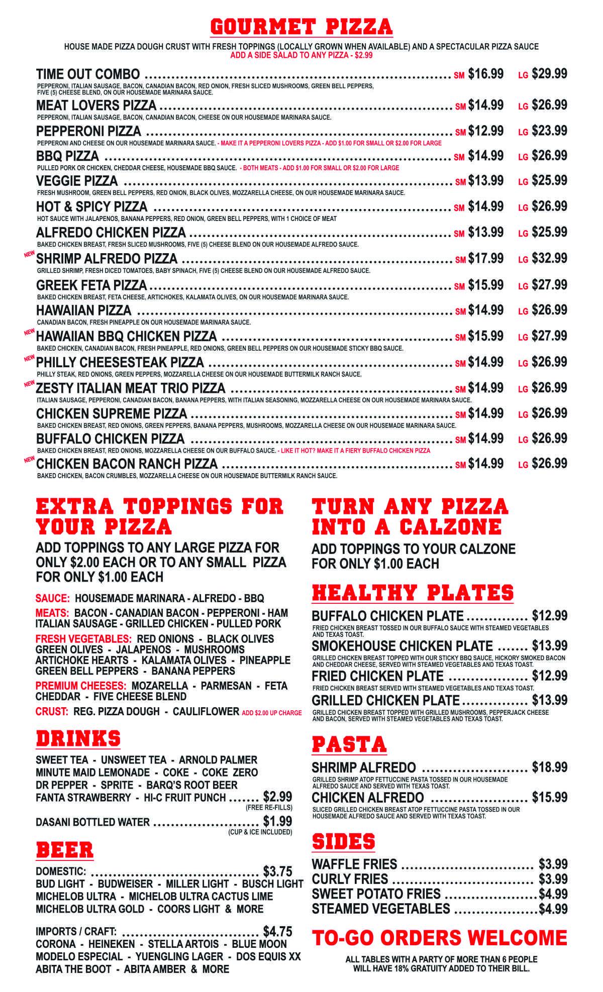 Menu at Time Out Bar & Grill, Bogalusa