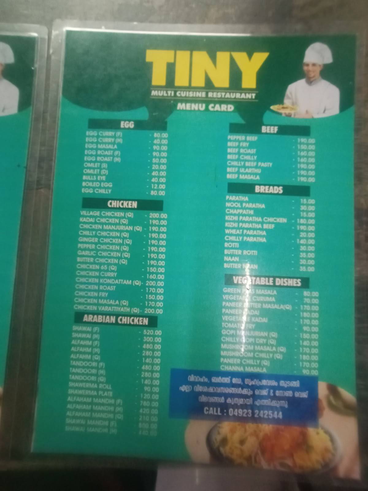 Menu at Tiny Restaurant, Nenmara