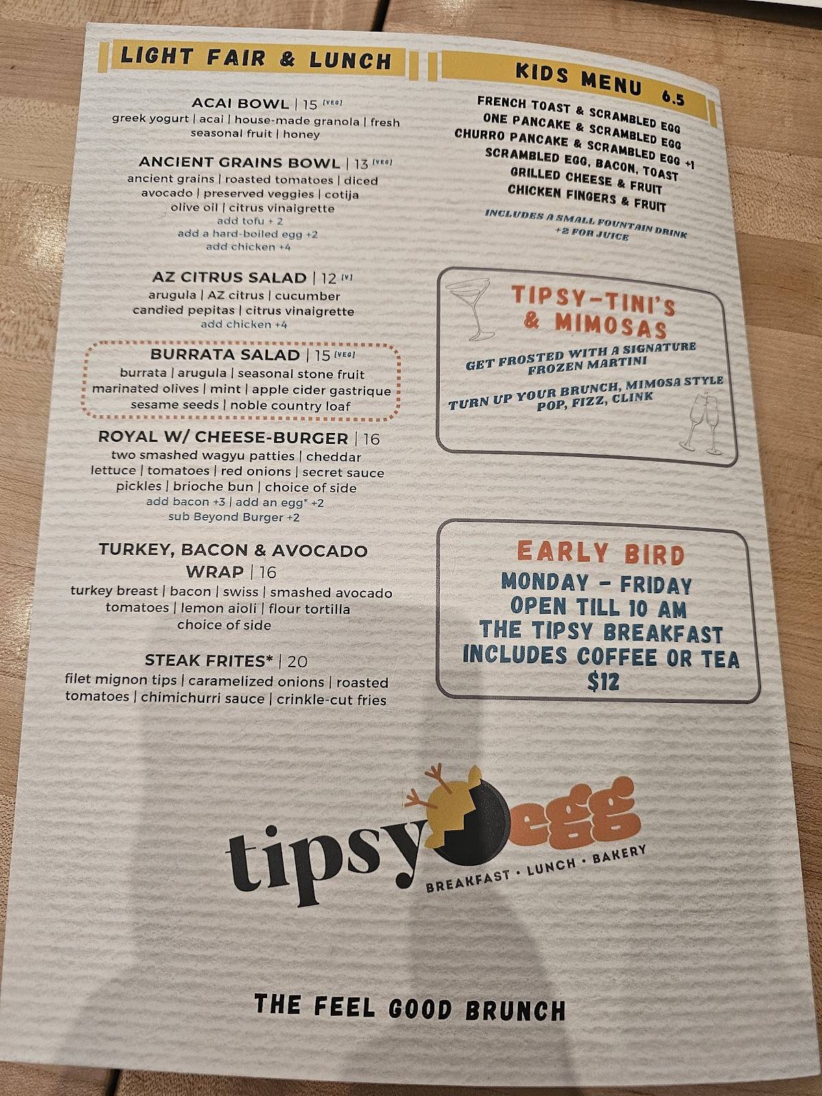 Menu at Tipsy Egg pub & bar, Chandler