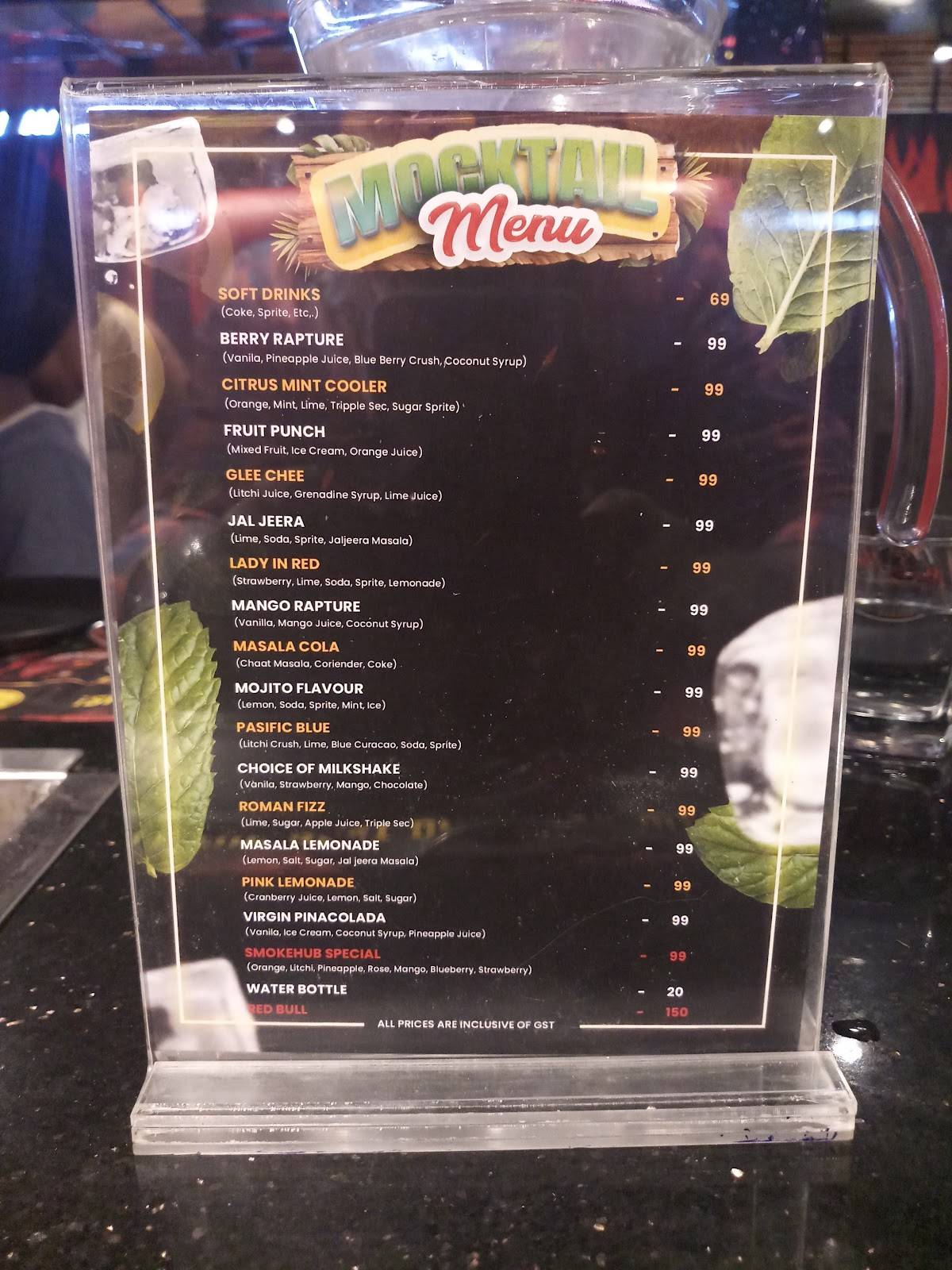 Menu at Smoke Hub, Tiruchirappalli