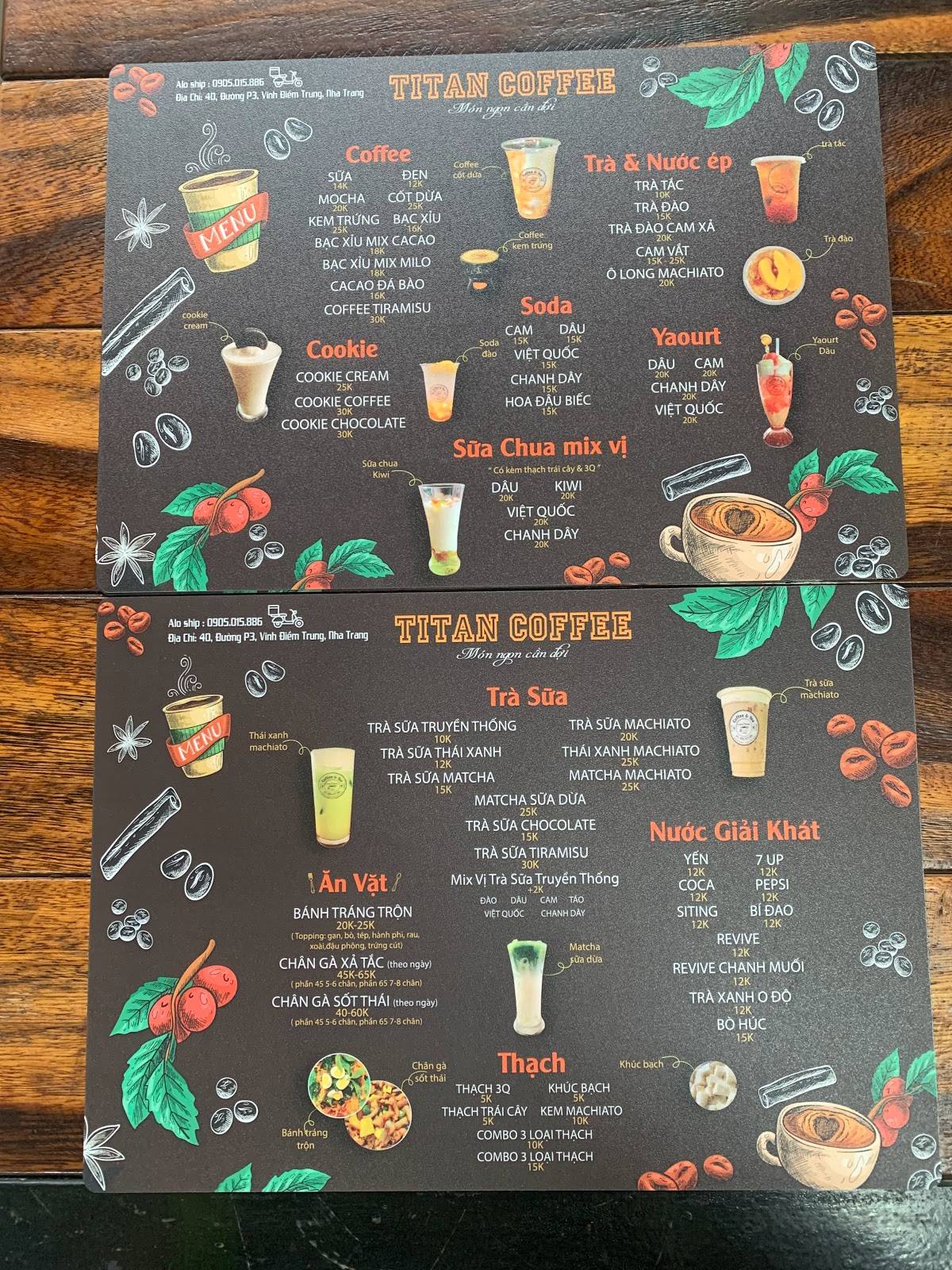 Menu at Coffee Titan, Ninh Hòa