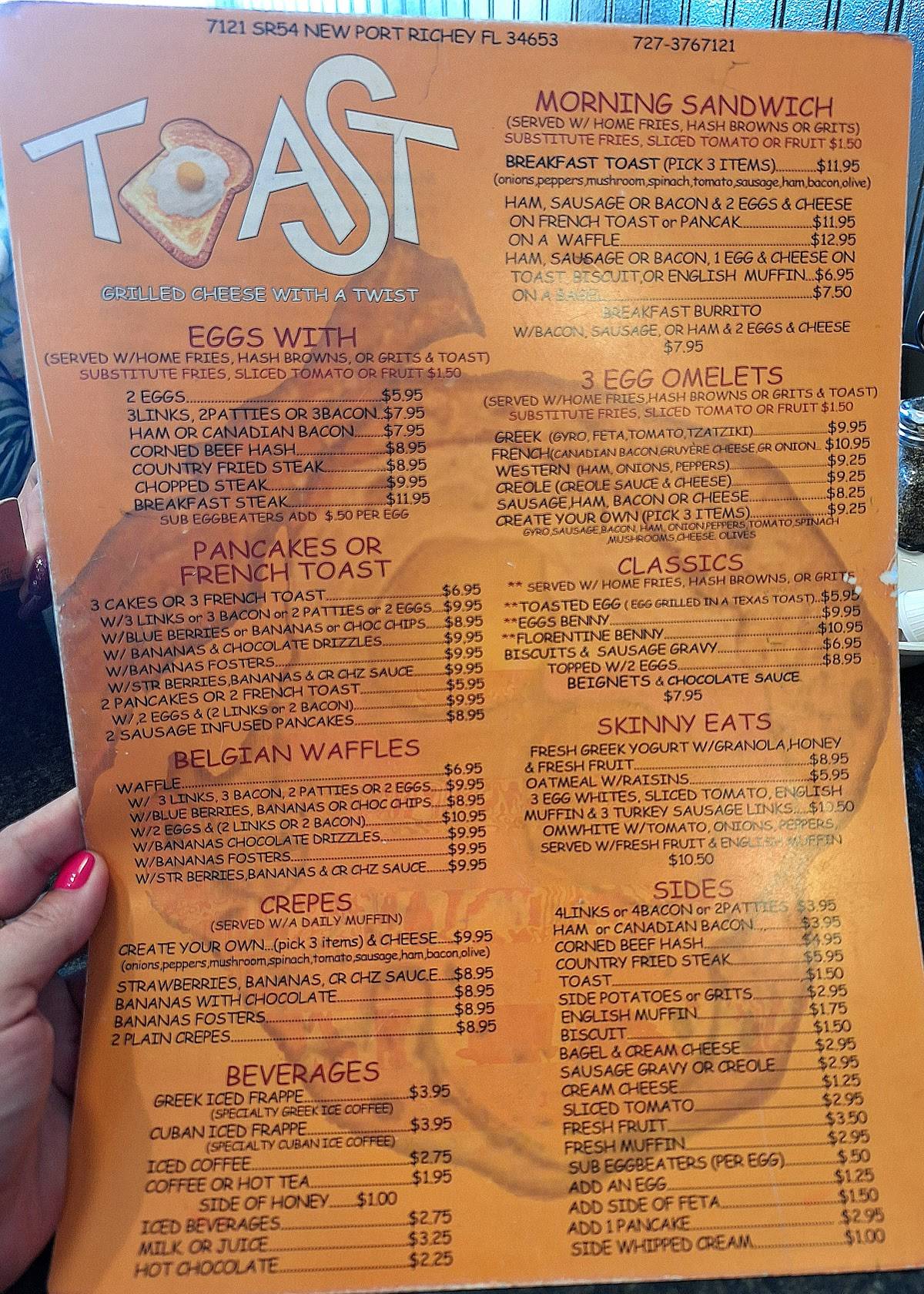 Menu at Toast restaurant, New Port Richey, State Rd 54