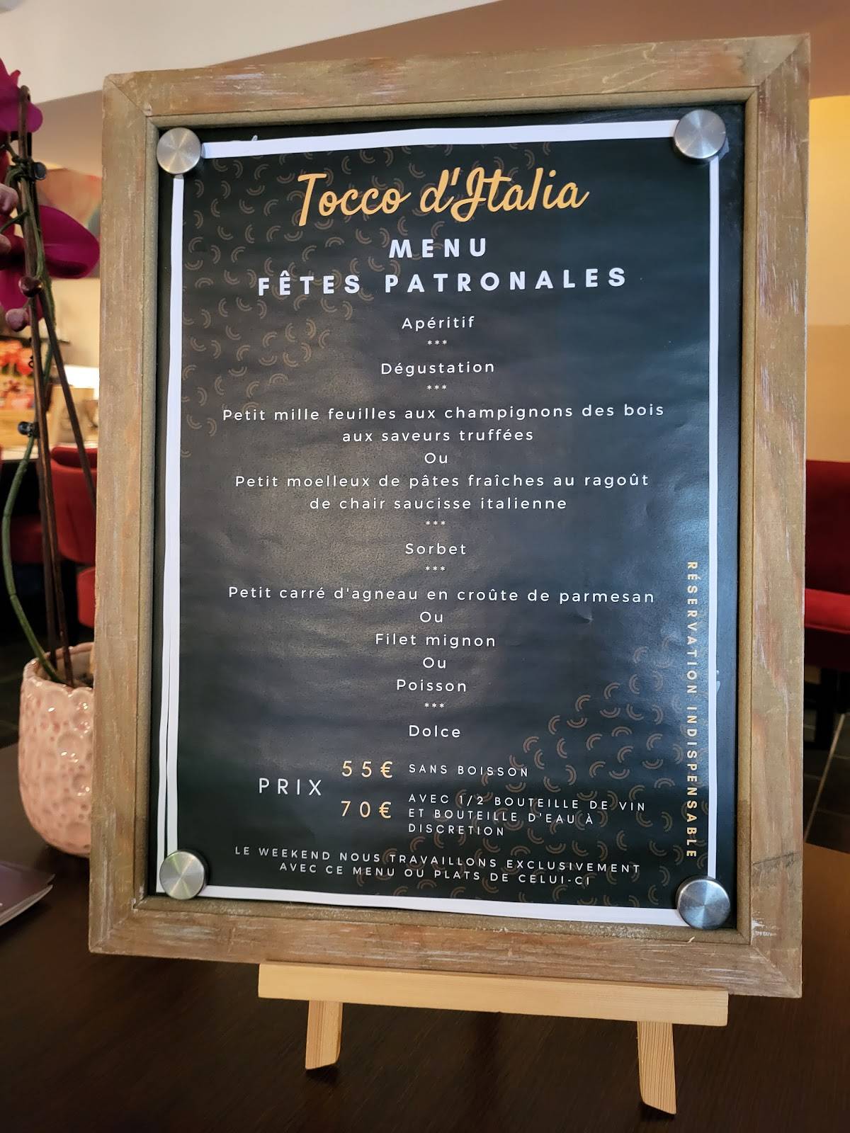 Menu au Tocco d'Italia, Mons