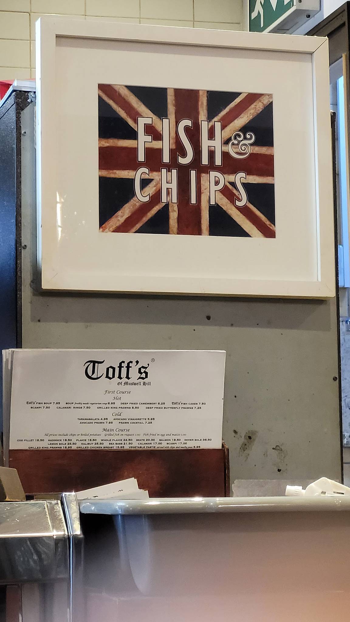 Menu at Toff’s of Muswell Hill restaurant, London