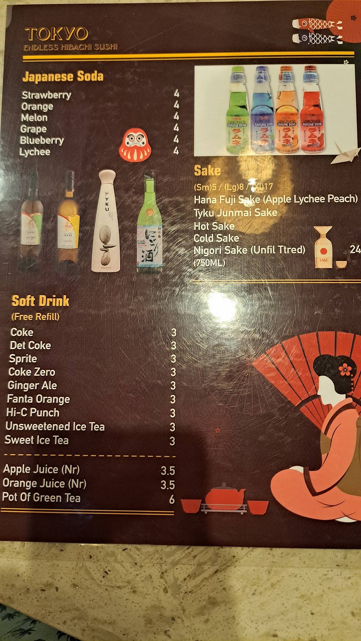Menu at Tokyo Endless Hibachi & Sushi restaurant, Port Charlotte