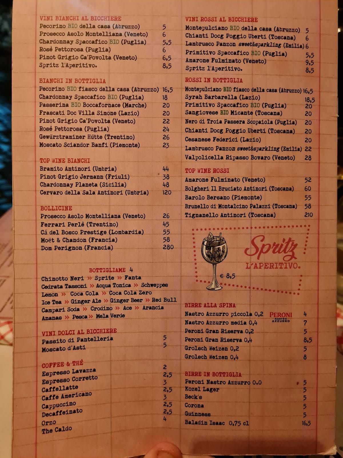 Menu da Tonnarello pub & bar, Roma, Via della Paglia