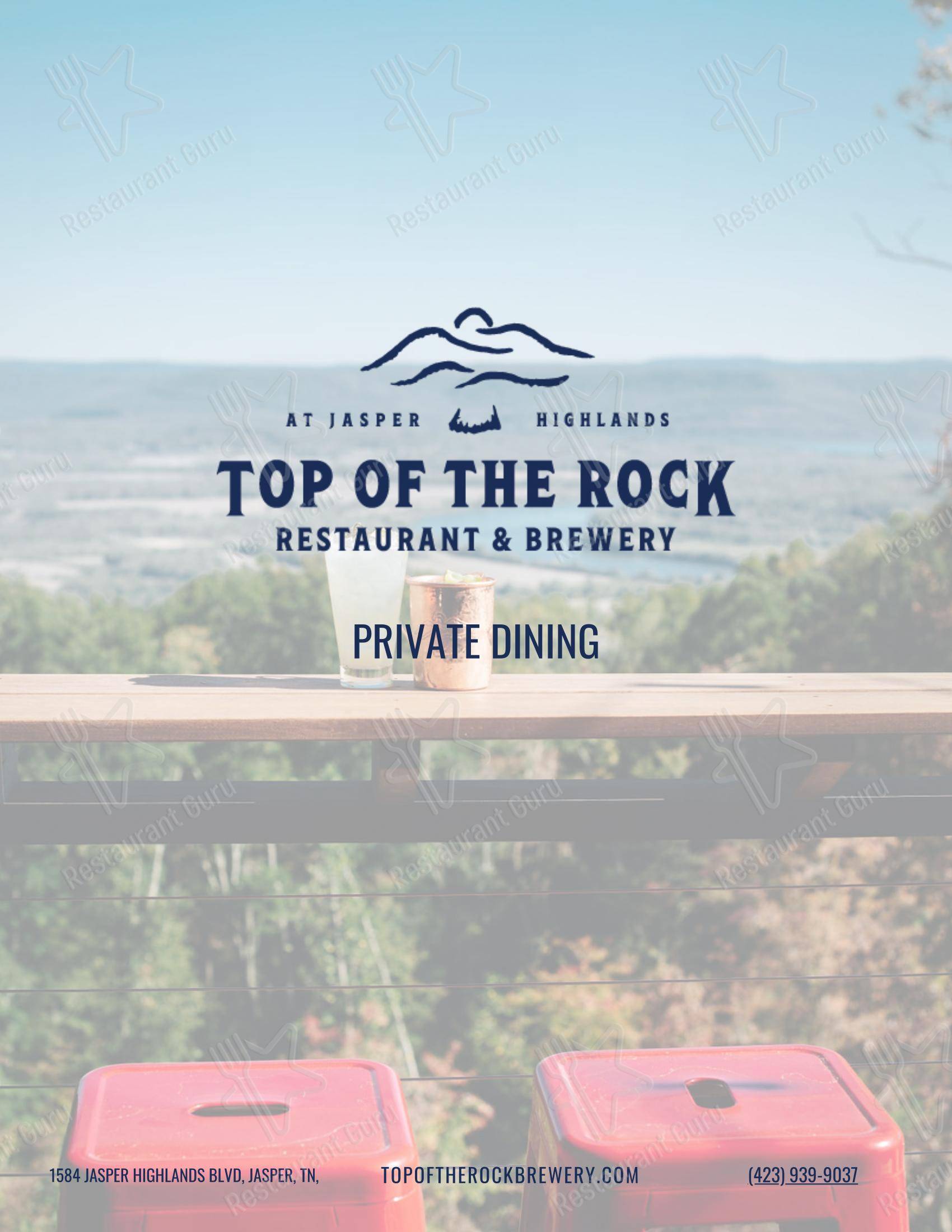 Menu at Top of the Rock Restaurant and Brewery, Kimball