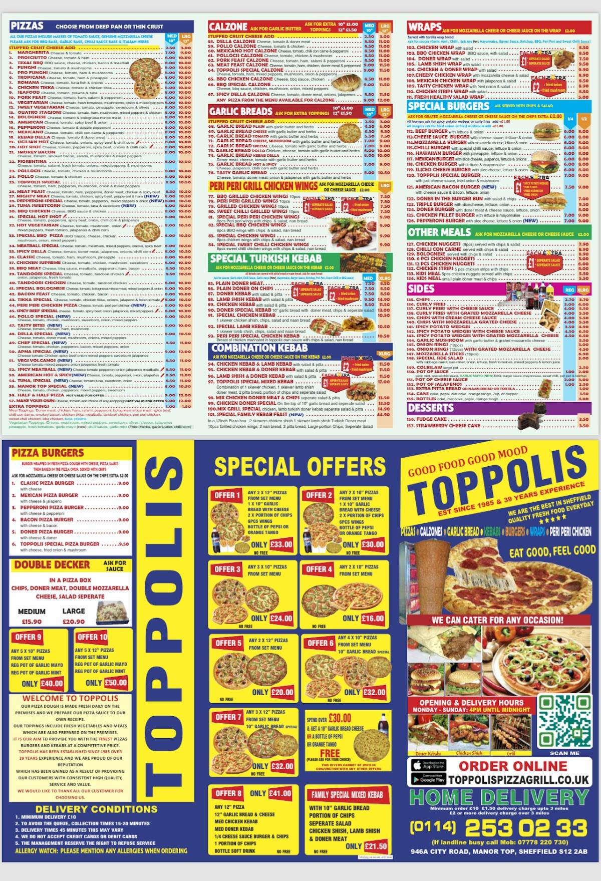 Menu at Toppolis Pizza Grill House Sheffield pizzeria, Sheffield