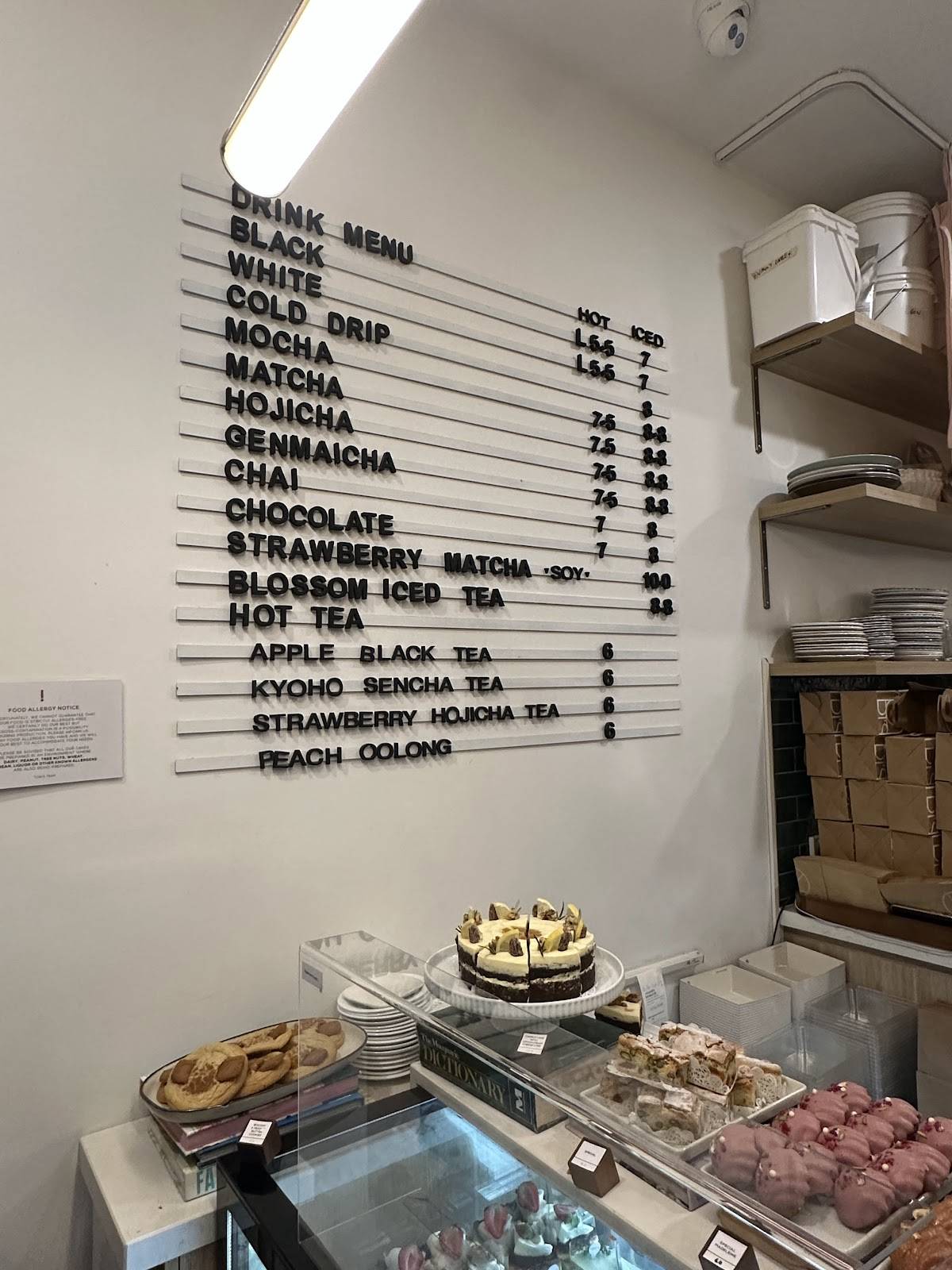 Menu at Tori’s cafe, Melbourne