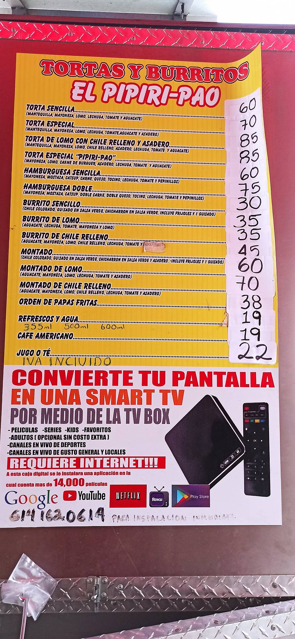 Carta del restaurante Tortas Los Pipiripaos, Chihuahua