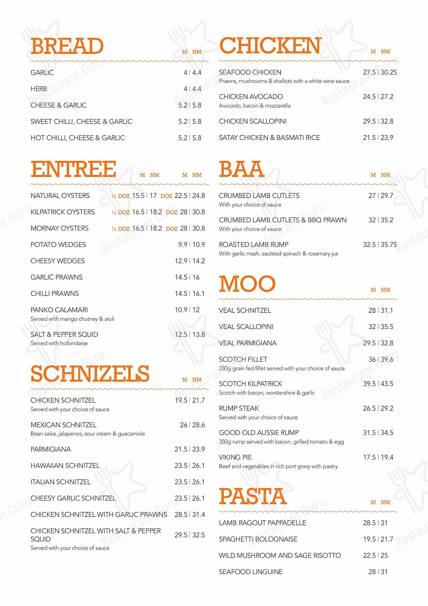 Menu at Vikings Town Centre pub & bar, Greenway