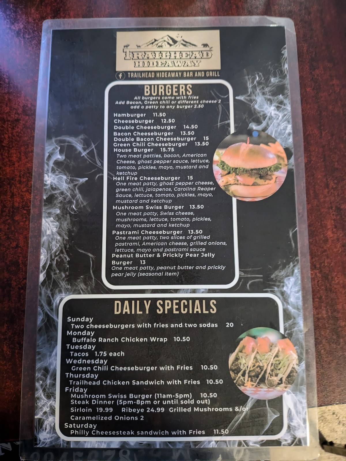 Menu at Trailhead Hideaway Bar and Grill, Safford