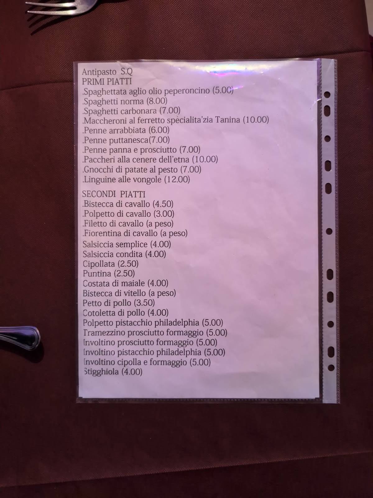 Menu da Trattoria Da Zia Tanina ristorante, Catania