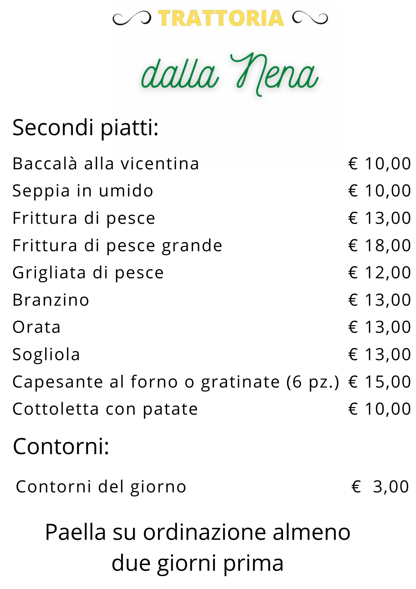 Menu da Trattoria Pizzeria Dalla Nena, Albignasego