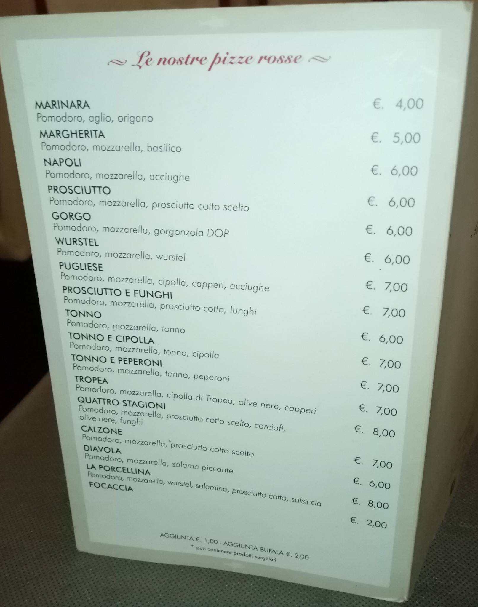 Menu da Trattoria Pizzeria La Gustosa, Cuneo