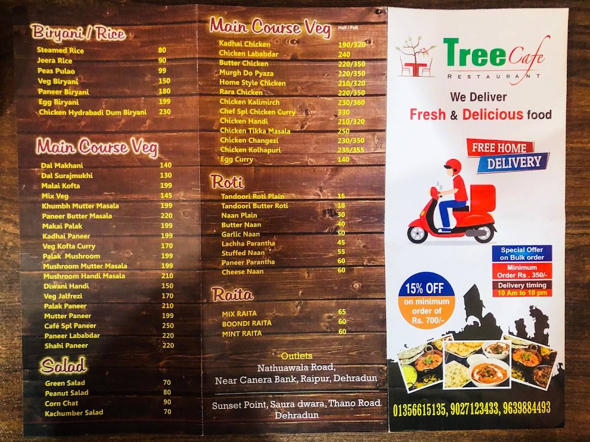 Menu at Tree Cafe & Restaurant Outlet 2, Dehradun
