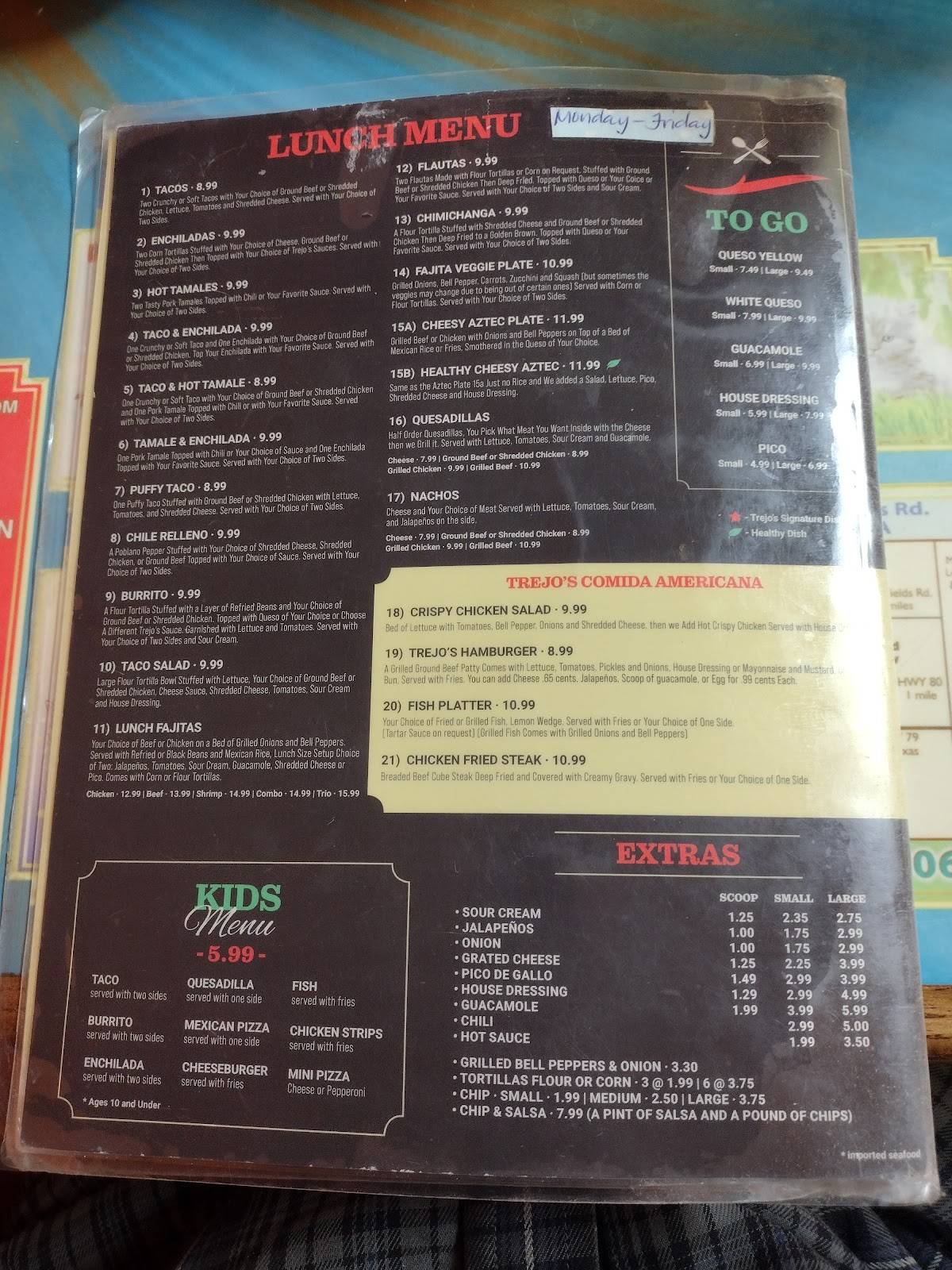 Menu at Trejo's Mexican Restaurant Princeton, Haughton, US-80