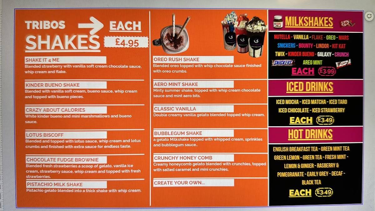 Menu at Tribos restaurant, Feltham