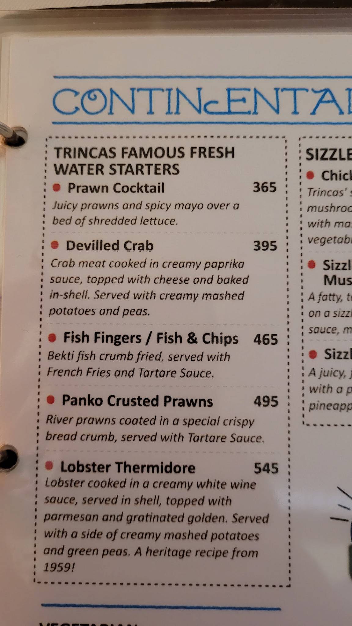 Menu at Trincas Restaurant & Bar, Kolkata