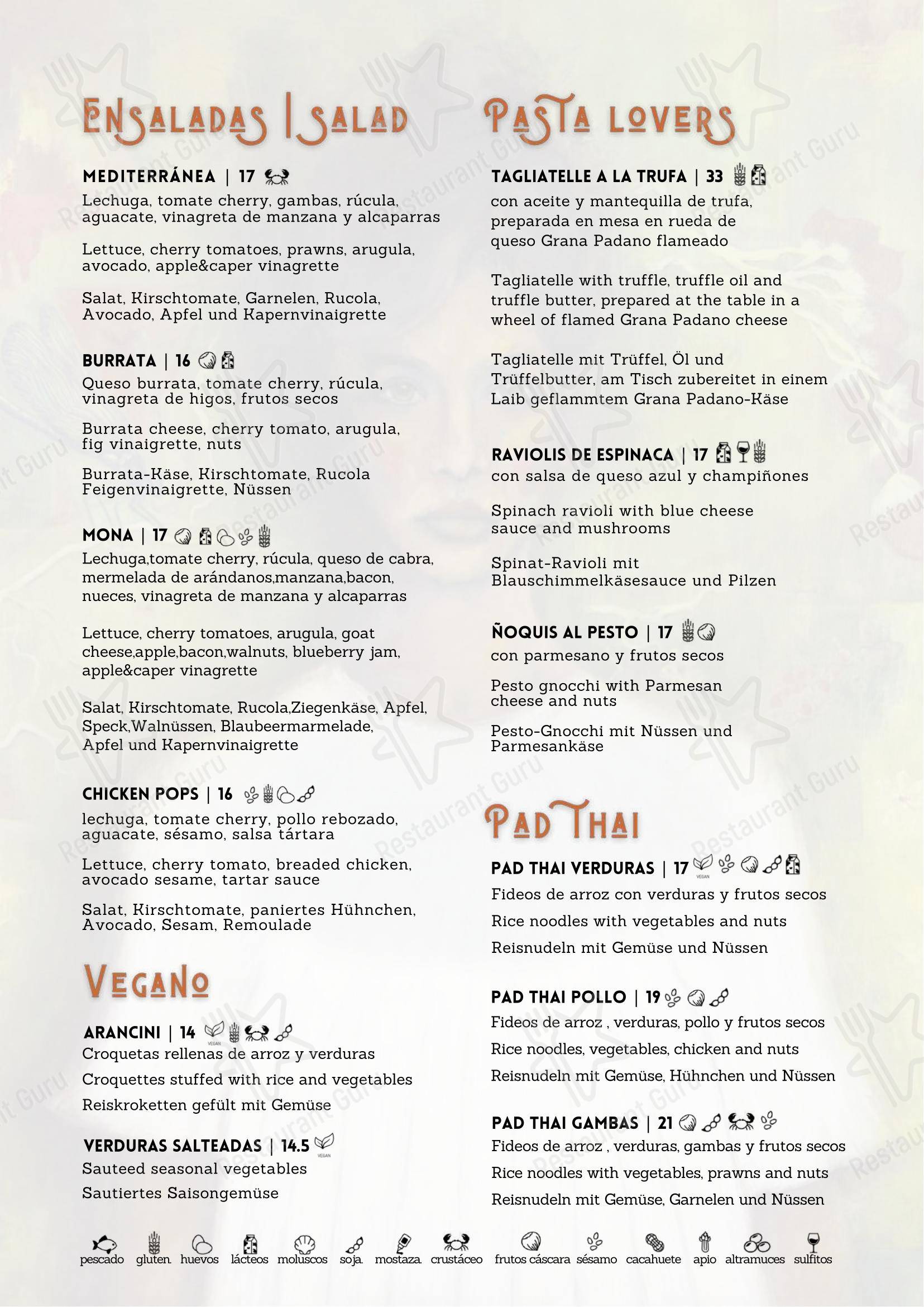 Carta de Triple Restaurant, Las Salinas