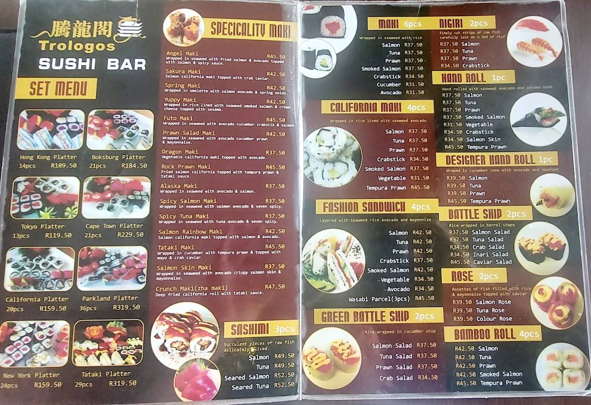 Menu at Trologos Sushi Bar, Cape Town