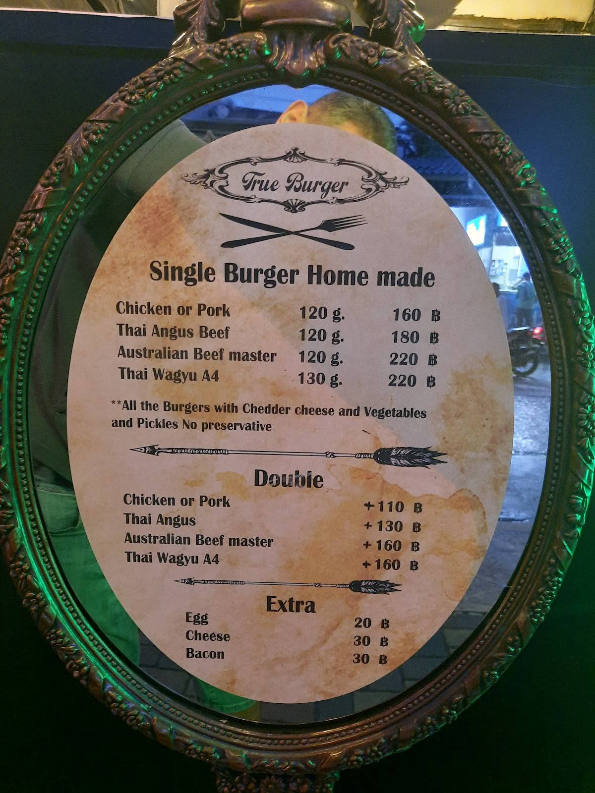 Menu at True Burger restaurant, Ko Pha-ngan
