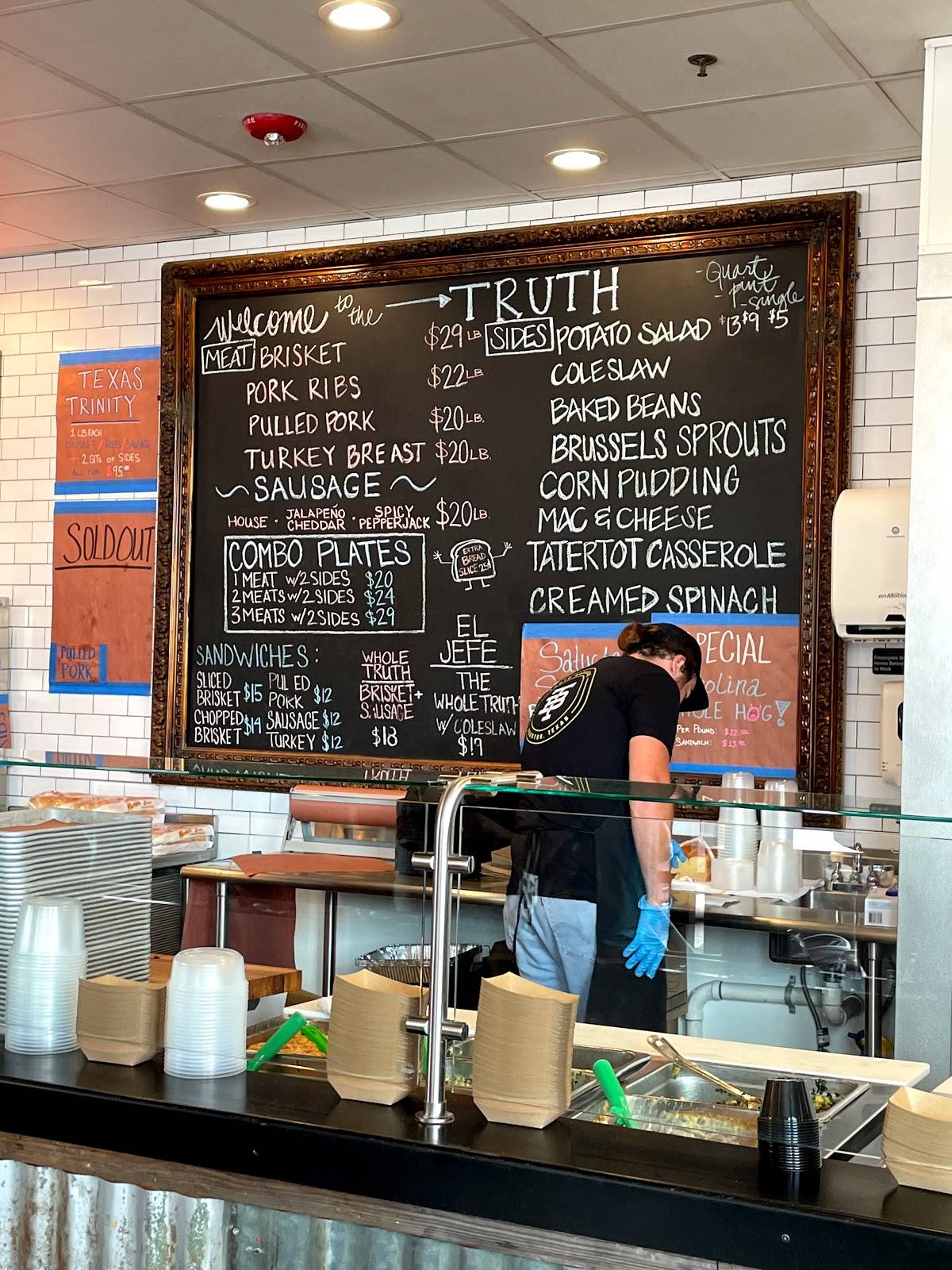 Menu at Truth BBQ, Houston