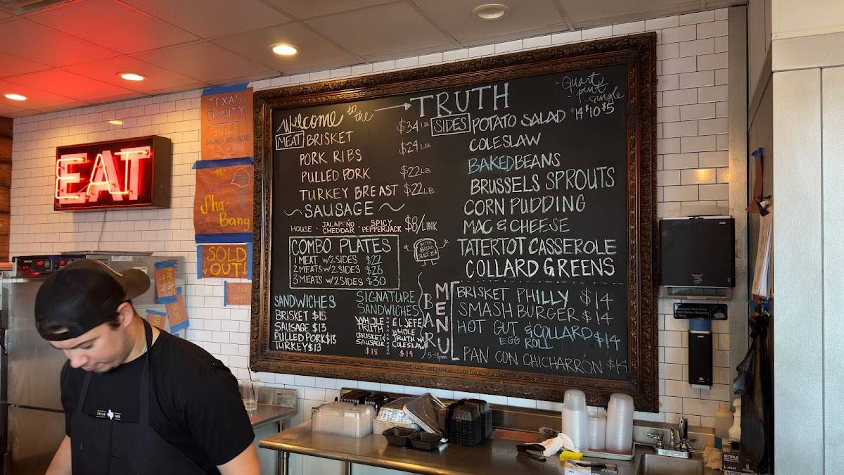 Menu at Truth BBQ, Houston