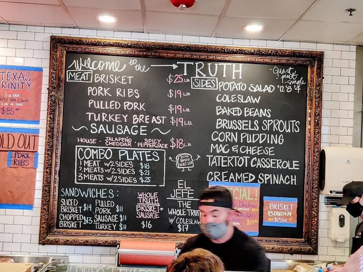 Menu at Truth BBQ, Houston