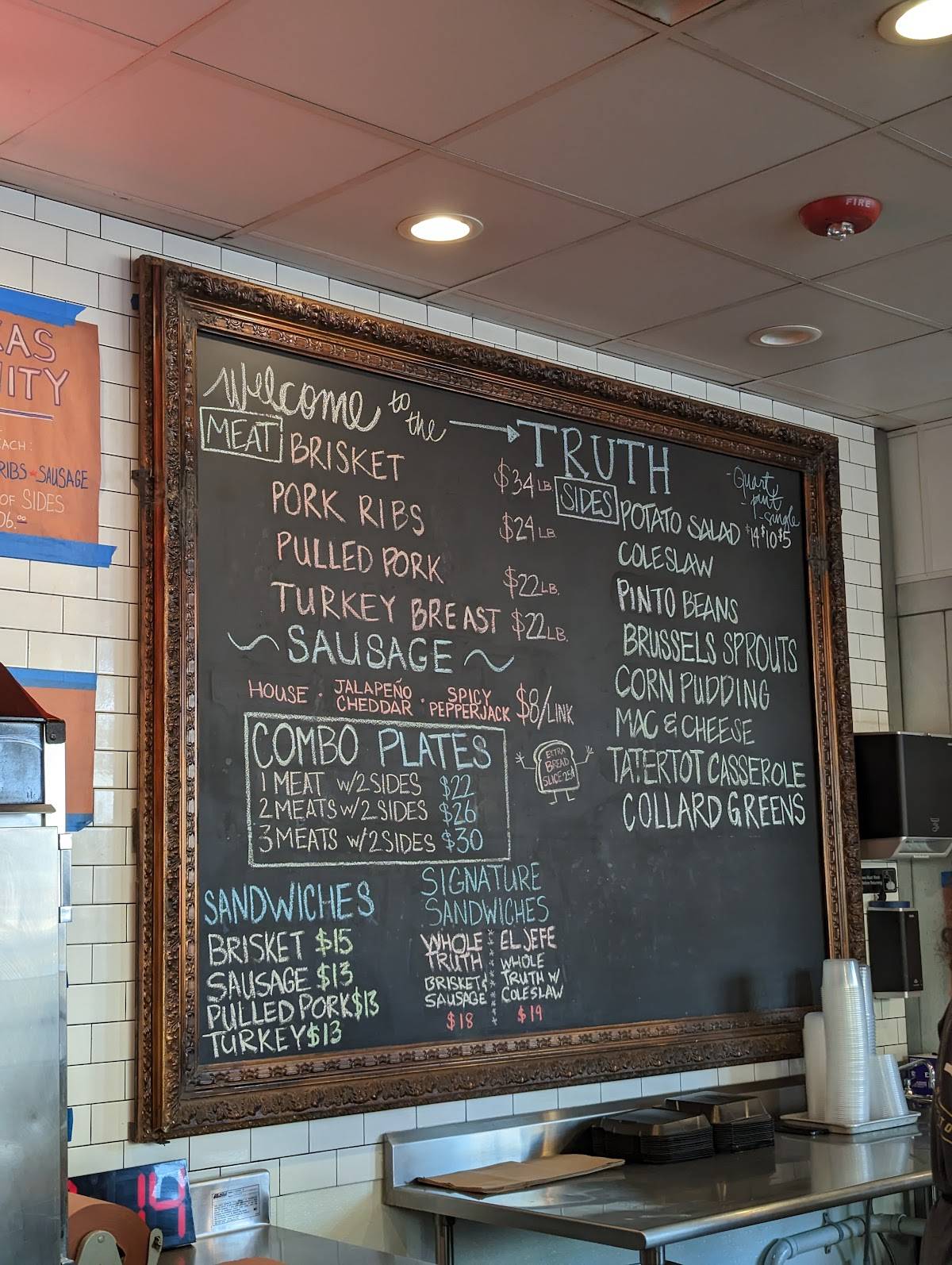 Menu at Truth BBQ, Houston