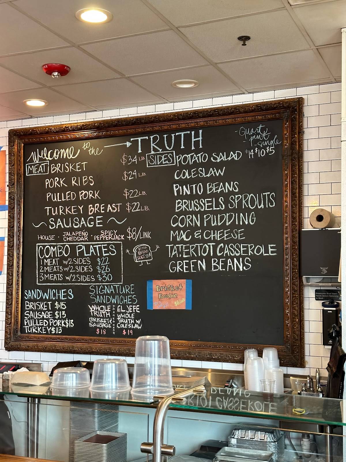 Menu at Truth BBQ, Houston