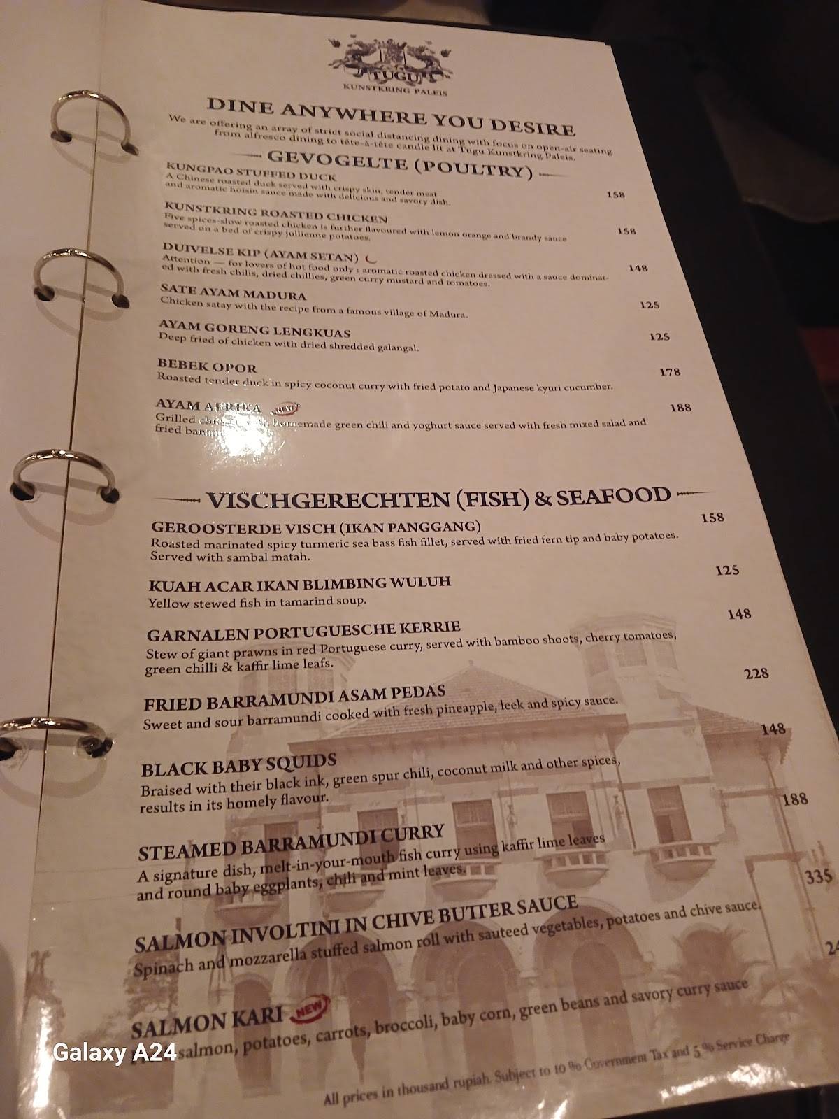 Menu at Tugu Kunstkring Paleis restaurant, Jakarta, Jalan Teuku Umar.1