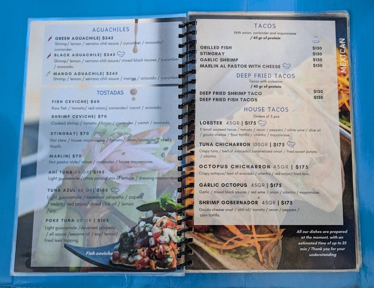 Menu at Tuna Azul Zona Romantica restaurant, Puerto Vallarta