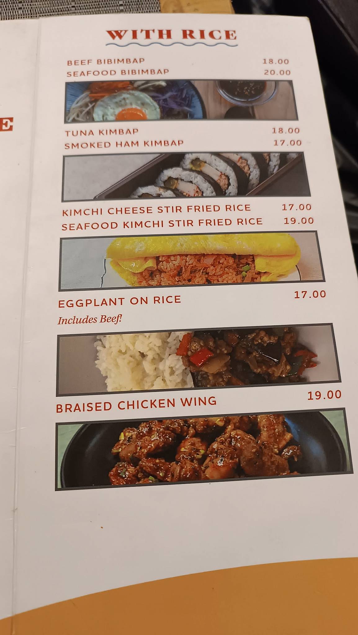 Menu at Kim’s Table restaurant, Tunis