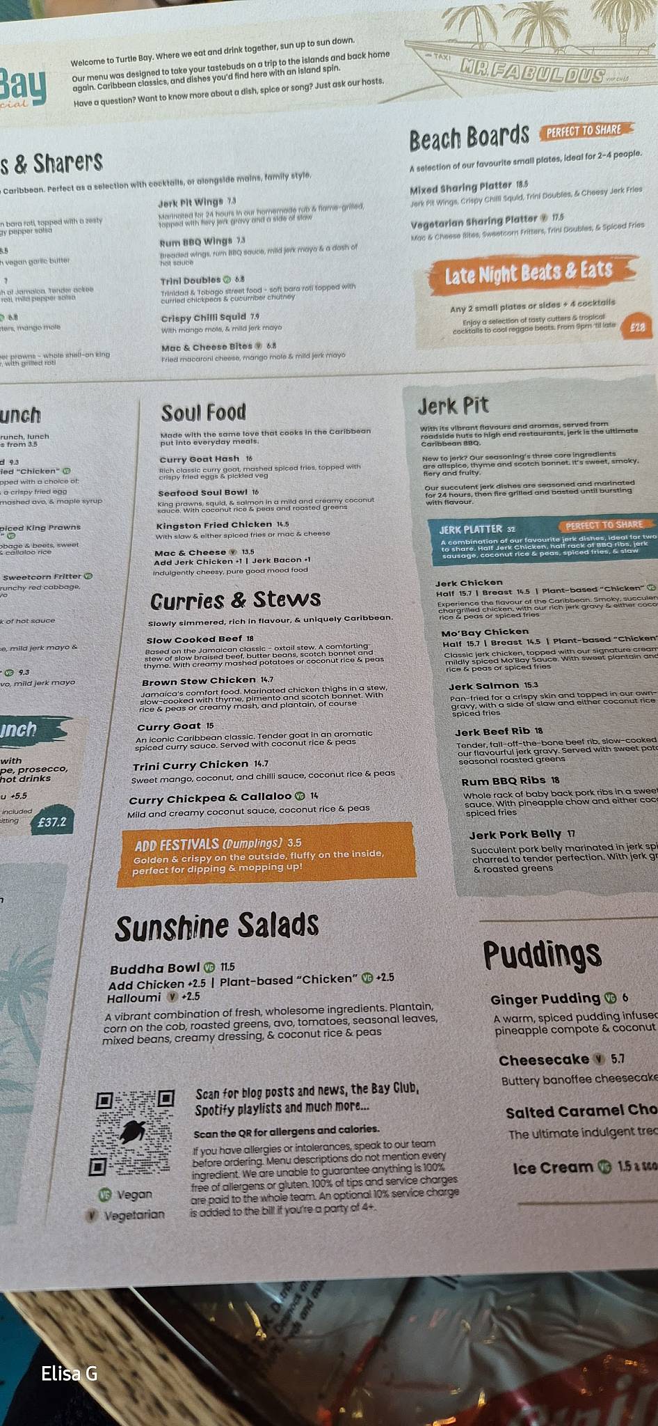 Menu at Turtle Bay Bath restaurant, Bath