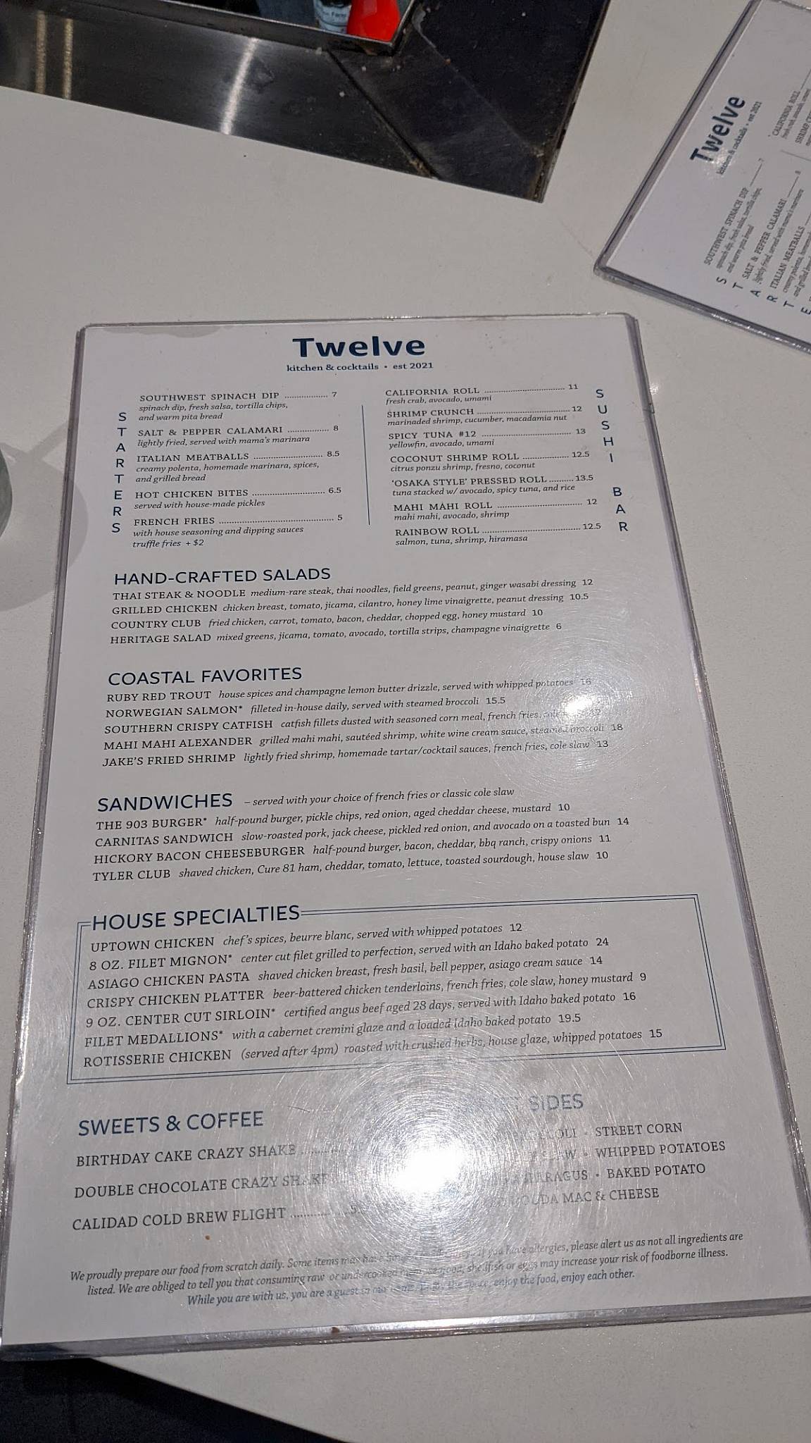 Menu at Twelve Kitchen + Cocktails restaurant, Tyler