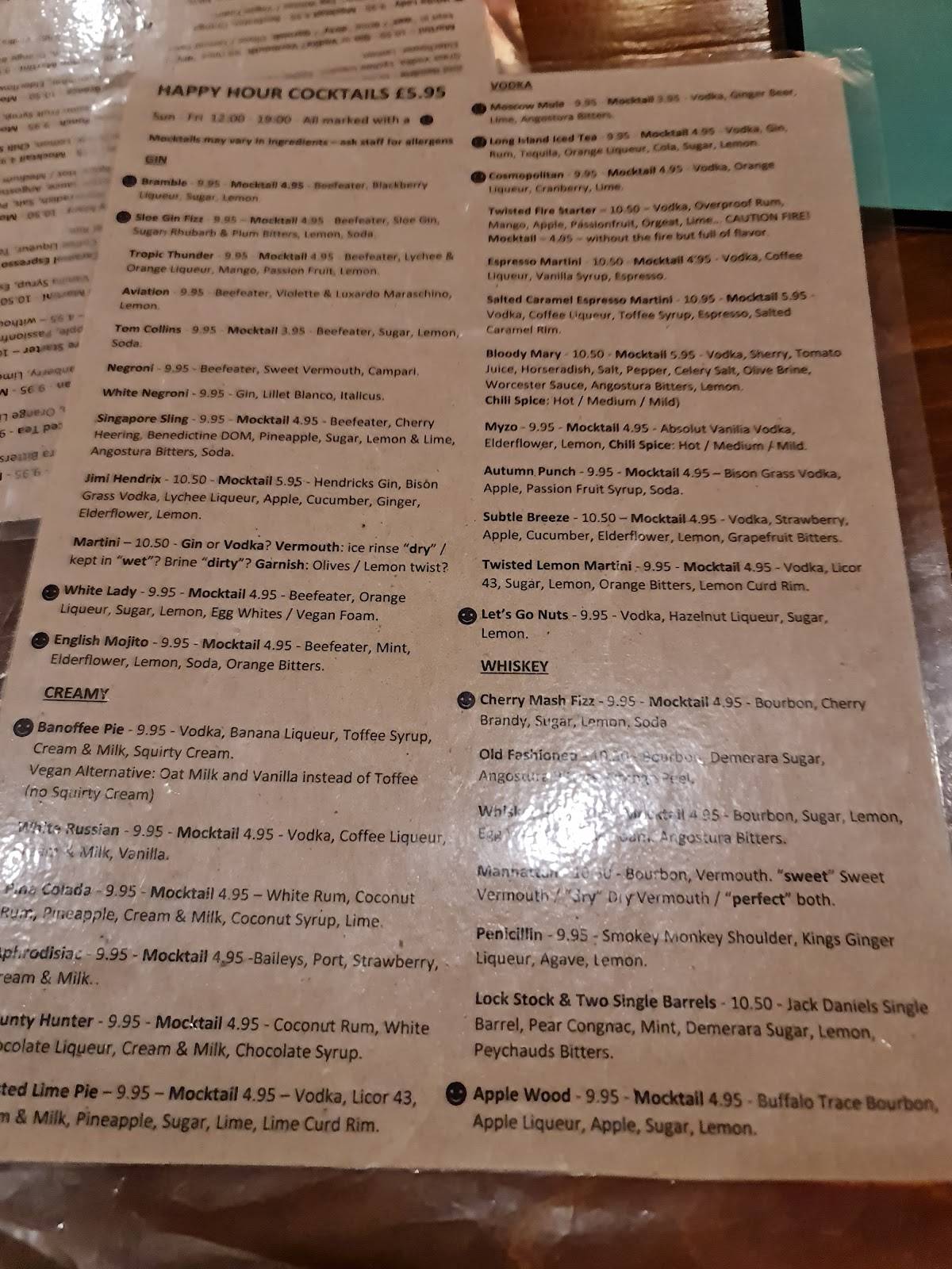 Menu at Twisted Lemon pub & bar, Brighton, 41 Middle St