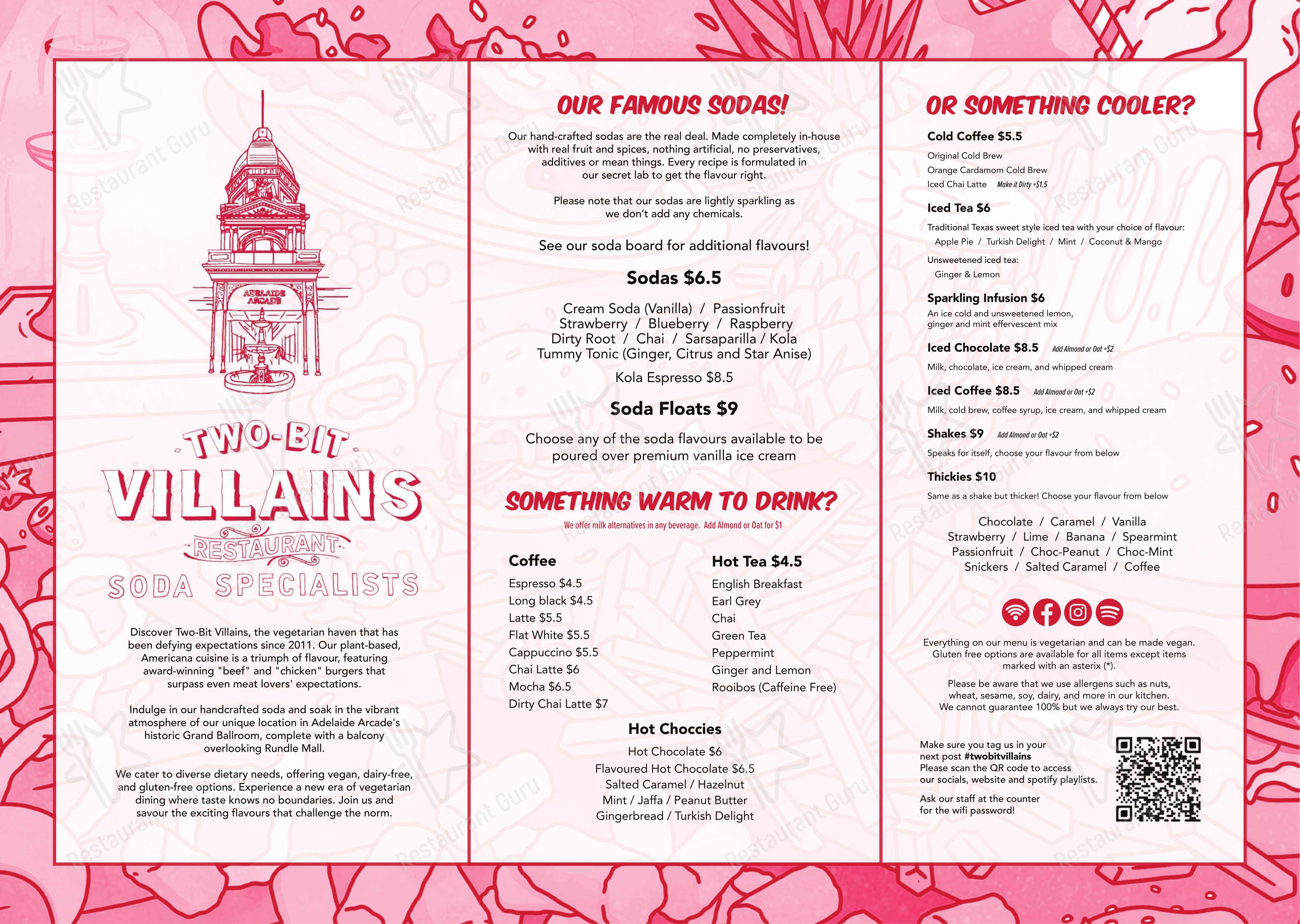 Menu at Two-Bit Villains restaurant, Adelaide