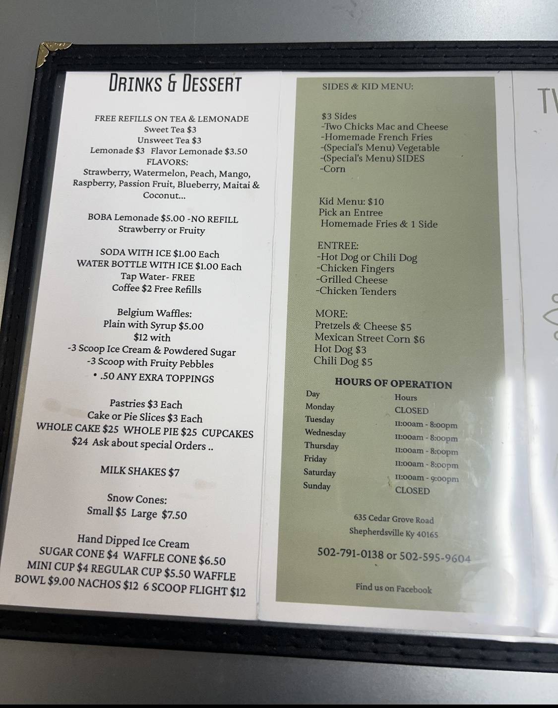 Menu at Two Chicks Sweets and Boutique (Shepherdsville) restaurant ...