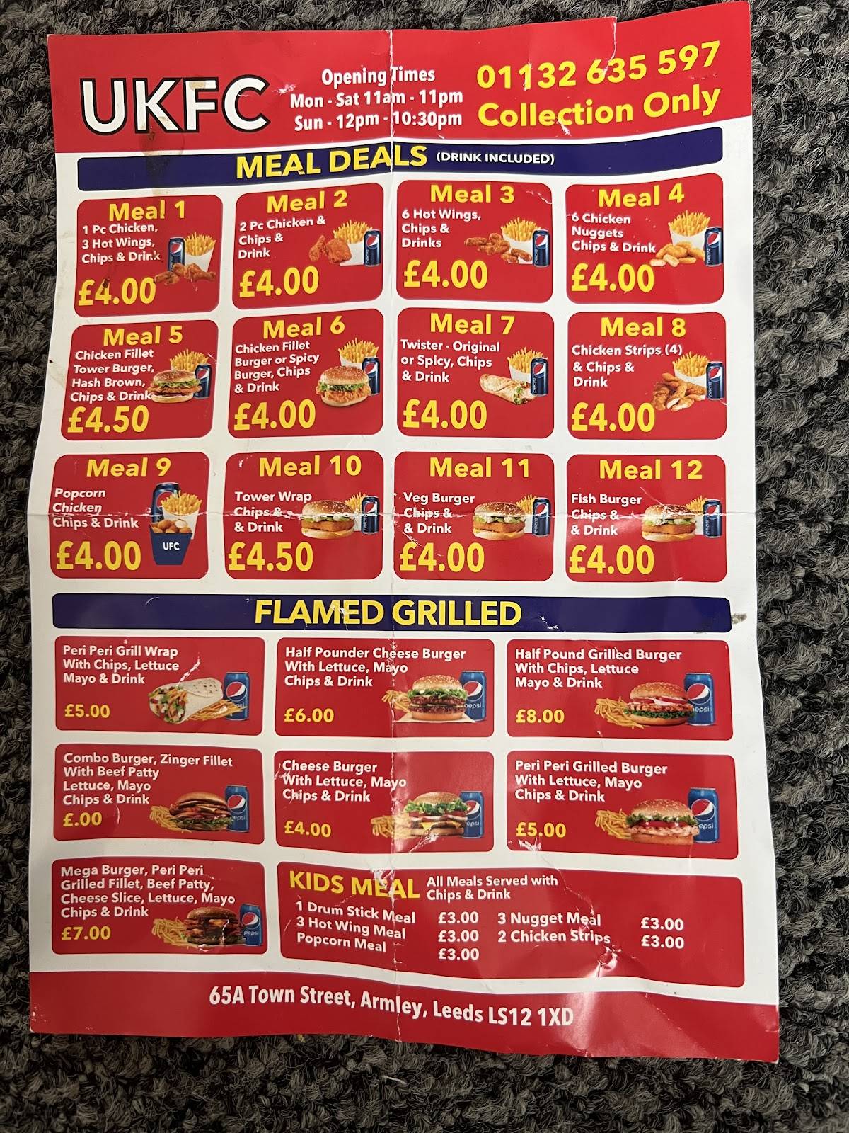 Menu at UKFC Fried Chicken restaurant, Leeds