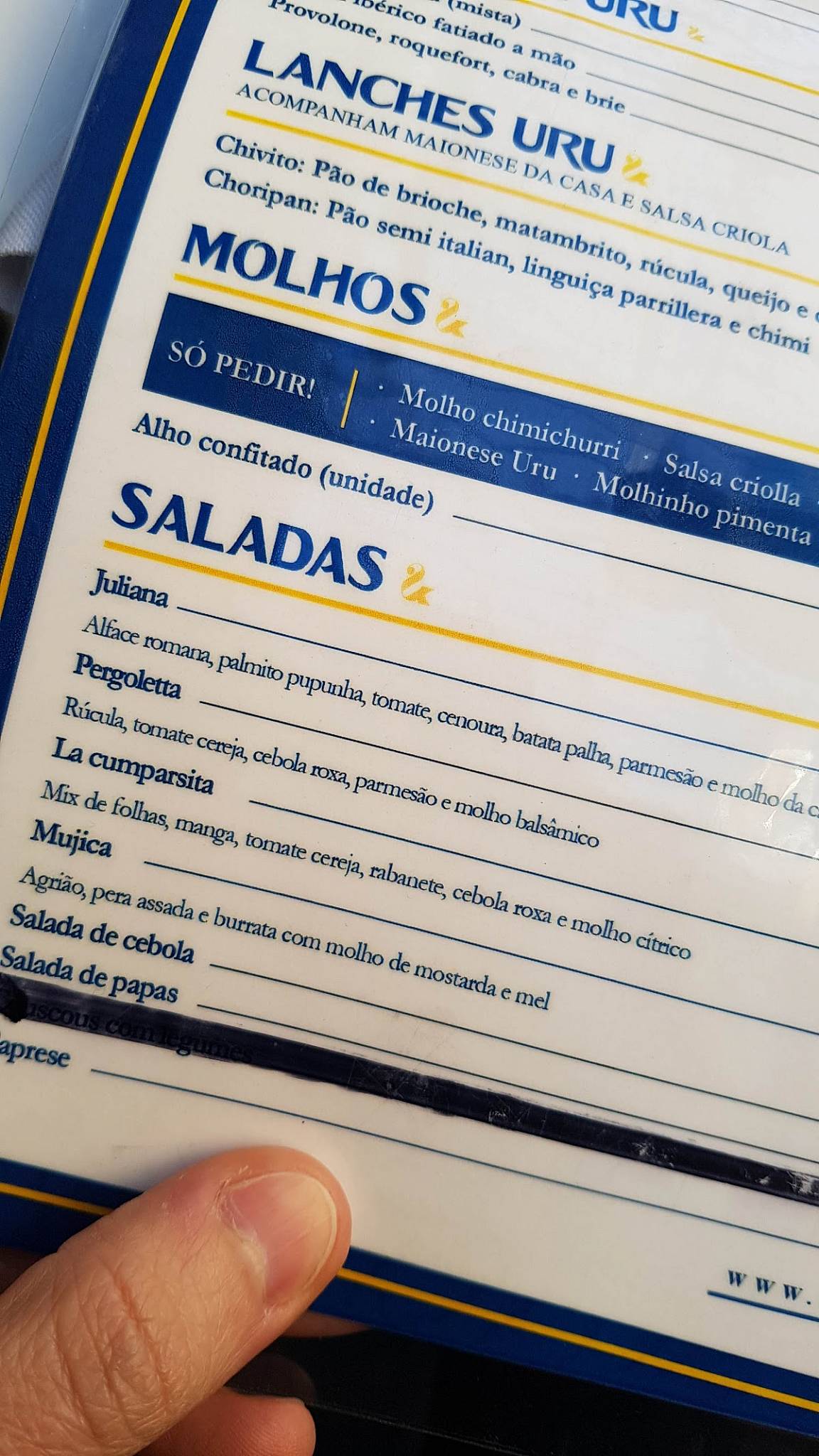 Menu em URU Mar y Parrilla: Carnes, Frutos do Mar, Sobremesas, Gin ...
